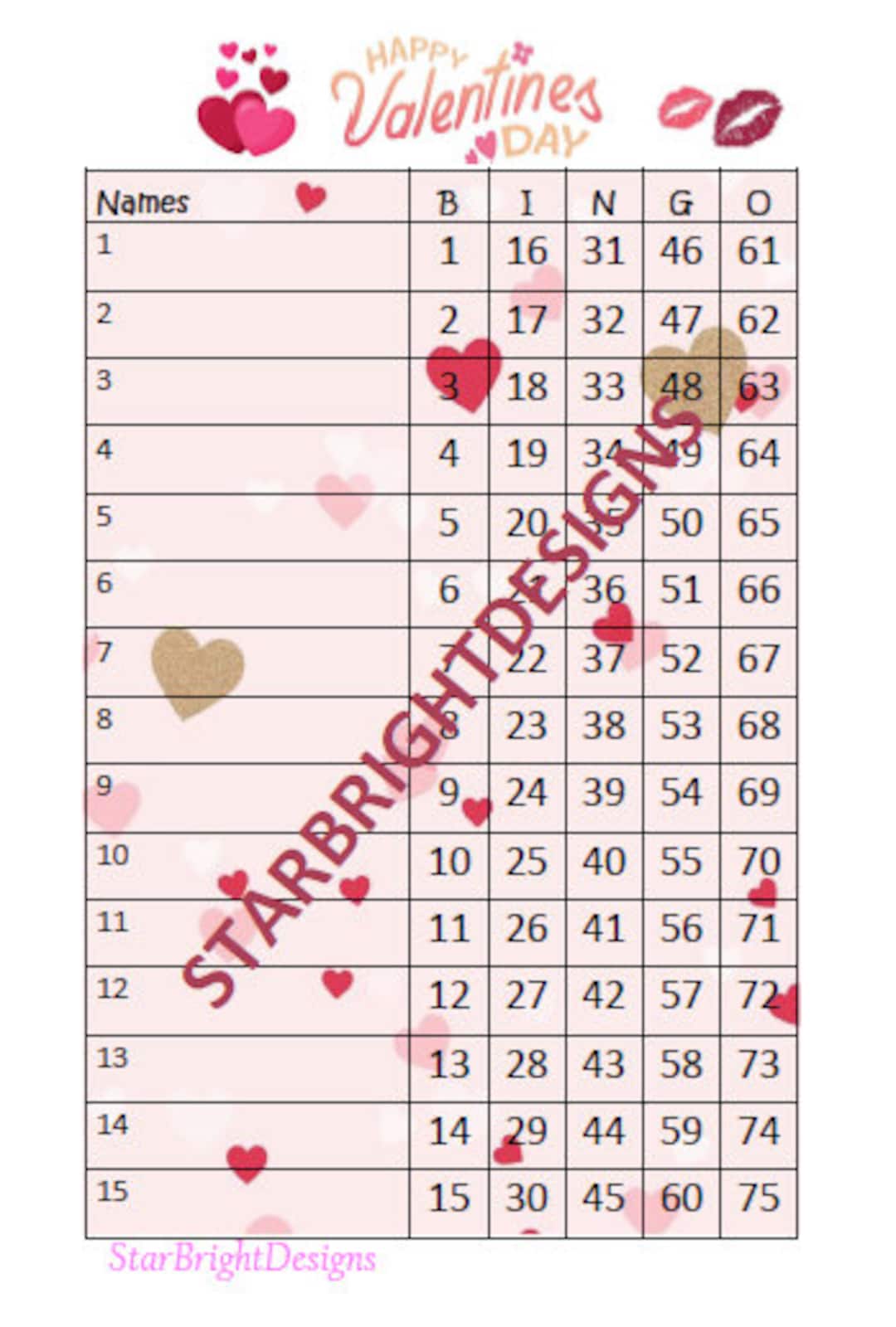 Bingo Cards Valentine Theme Custom Board Games - Etsy