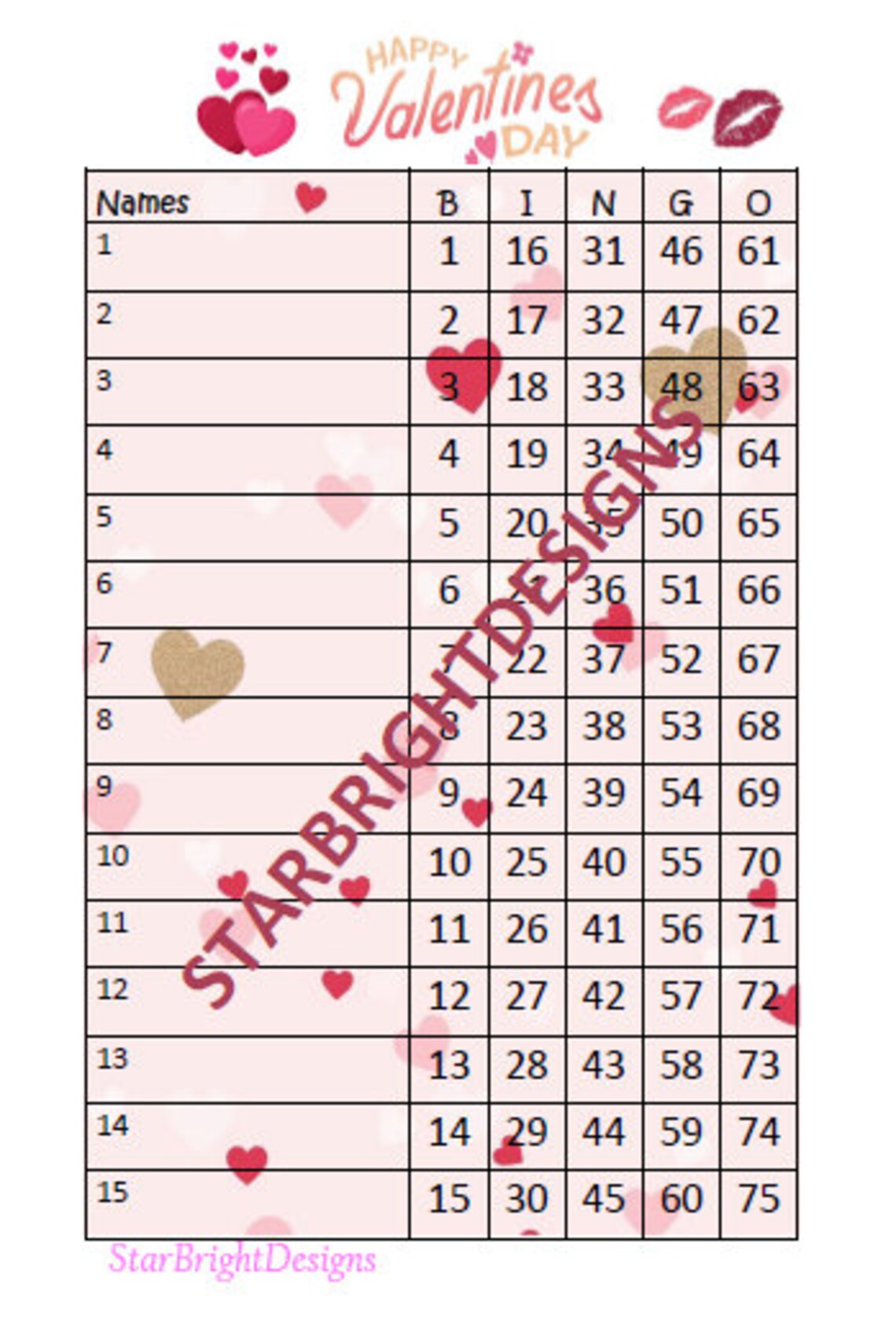 Bingo Cards| Valentine Theme| Custom Board Games - Etsy