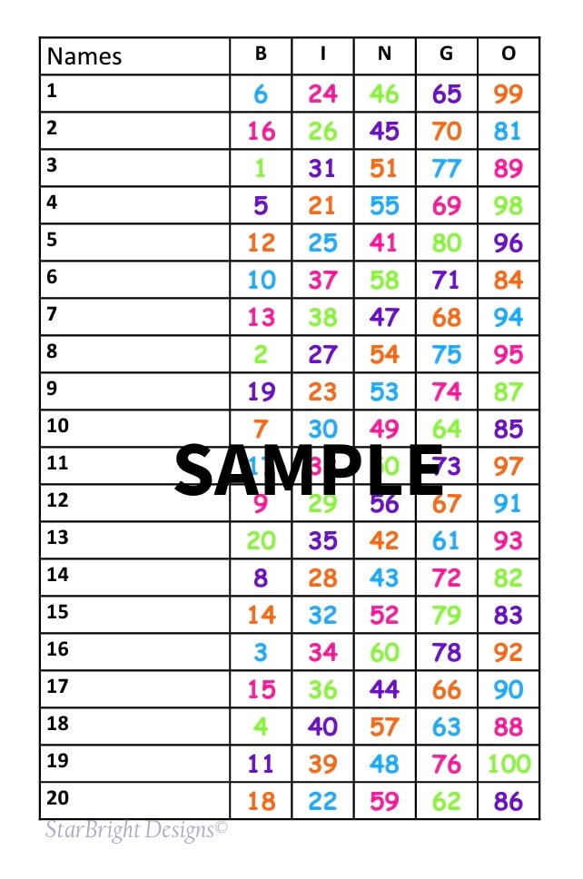 20 Lines Mixed Bingo| Bingo Cards| Rainbow Bingo| 100 Balls| Custom ...