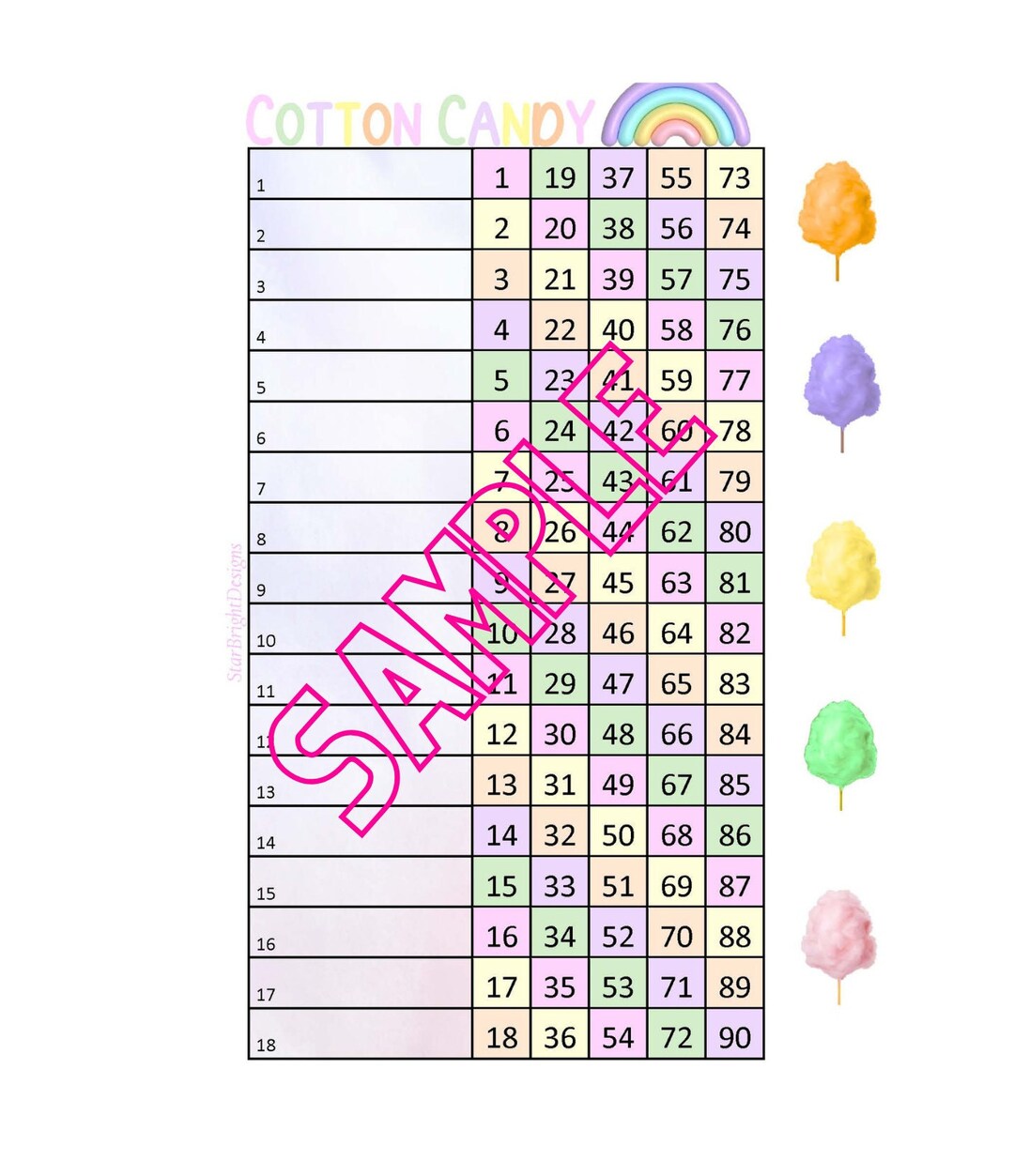 Standard 18 Line Bingo 90 Balls Rainbow Bingo - Etsy
