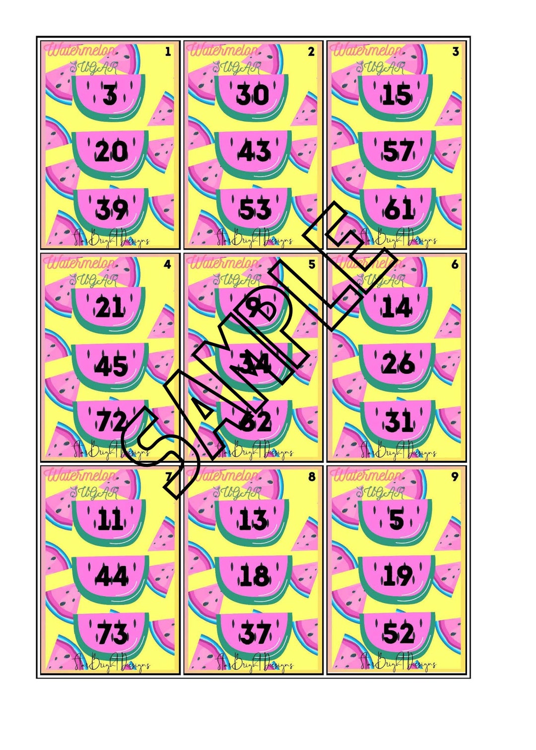 Watermelon Sugar Bingo Holds 25 Tickets 75 Balls - Etsy