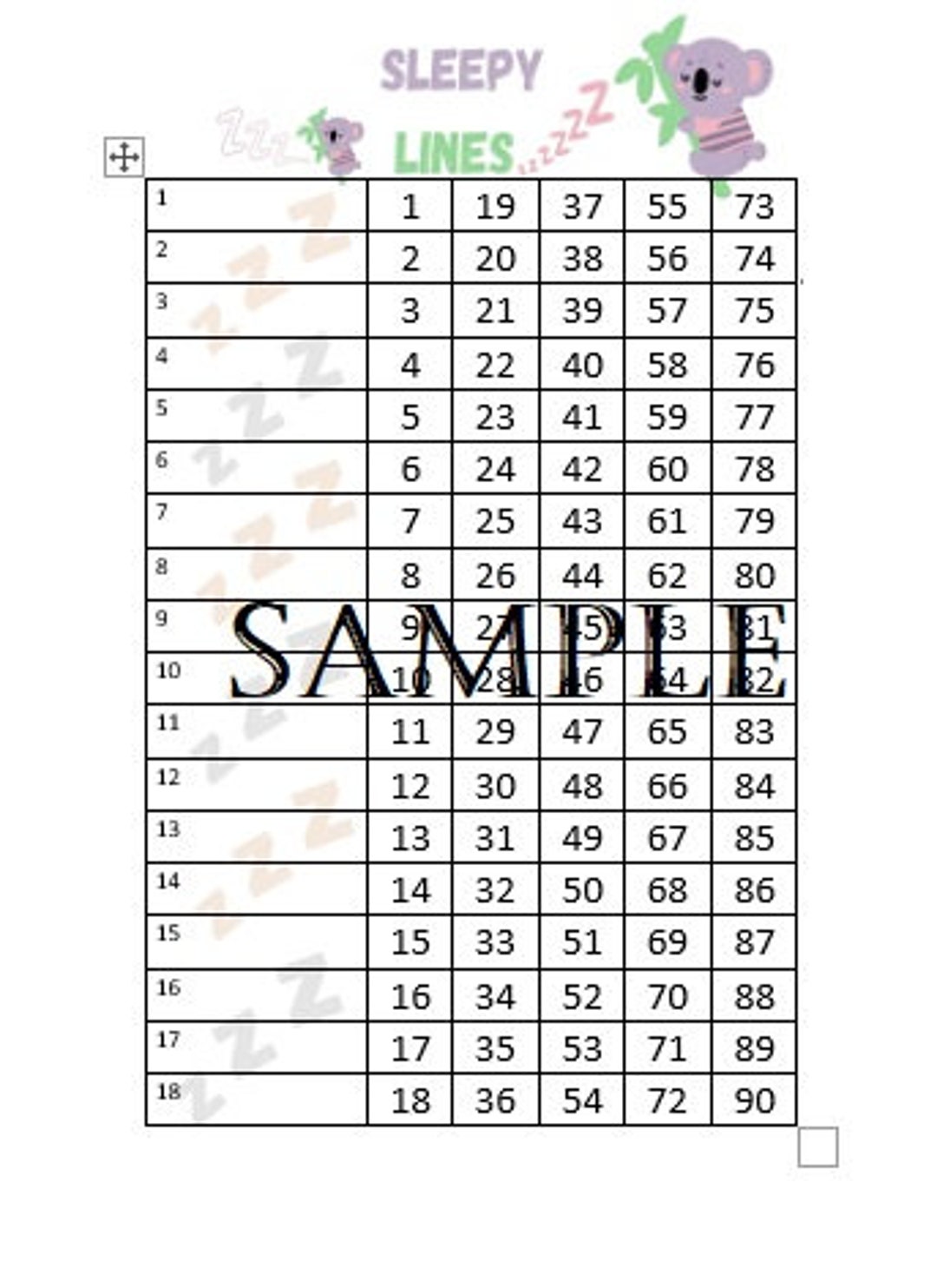 Bingo Cards | Sleepy Lines Bingo| 18 Line Bingo 90 Balls| Custom Board ...