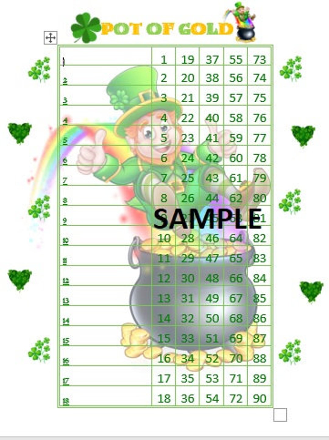 Lucky Clover Bingo| Standard Bingo Board| Custom Bingo Game| 1-18 Lines ...