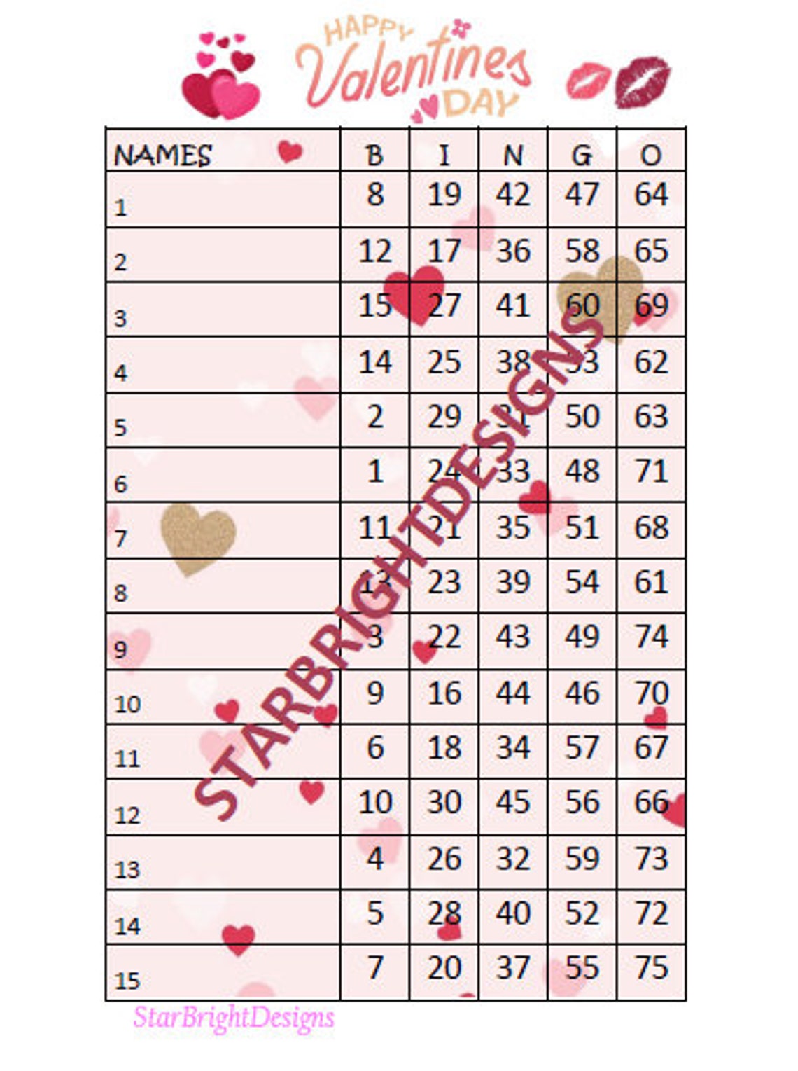 Bingo Cards| Valentine Theme| Custom Board Games - Etsy