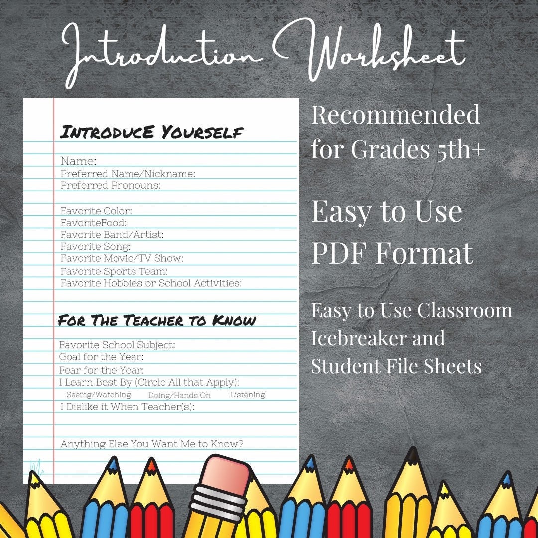 All About Me Worksheet For Middle School Students