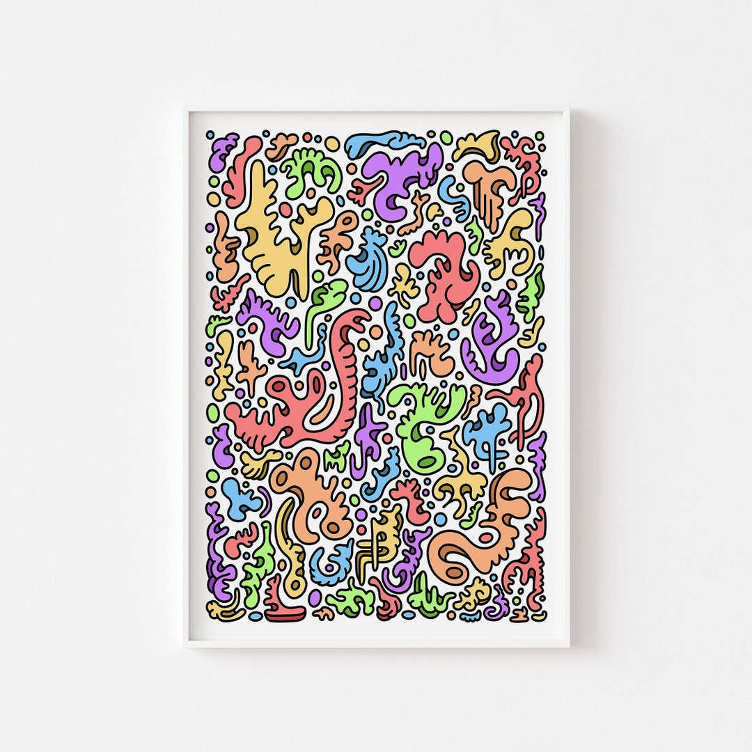 Biomorph Party - Maximal Illustration Wall Art Bold Rainbow Art Print ...