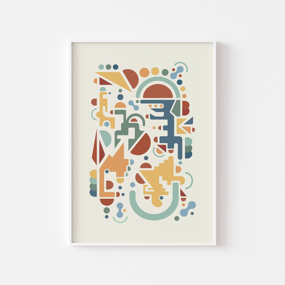 Playful Shapes Geometric Wall Art Print Neutral Toned Colorful Wall Art ...