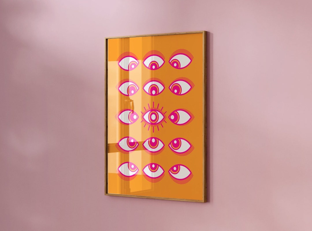 Geometric Retro EYE Poster Funky Wall Art Pink & Orange Preppy Wall Art ...