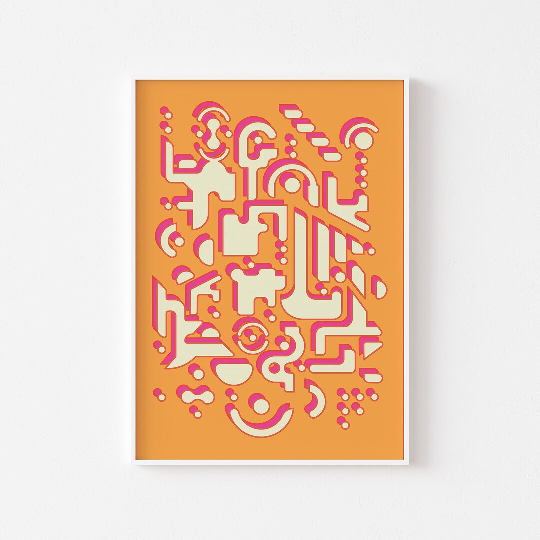 Polarity V3 Orange Geometric Poster Funky Wall Art Pink Preppy Dorm ...