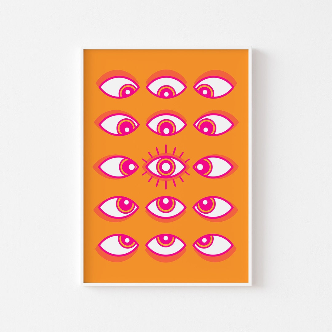 Insight - Printable Geometric EYE Poster Funky Pink & Orange Preppy ...