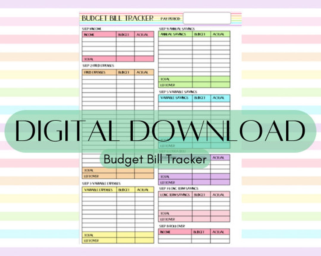 Budget Bill Tracker Digital Download Rainbow Budgets - Etsy