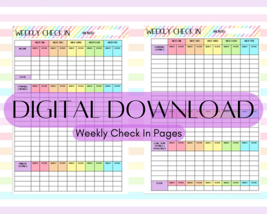 Weekly Check in Digital Download Rainbow Budgets - Etsy