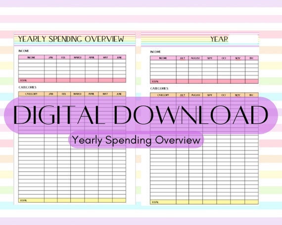 Yearly Spending Overview Digital Download Rainbow Budgets - Etsy UK