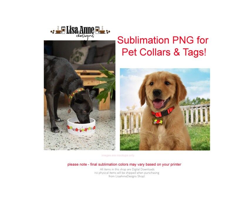 Dog Collar and Tag Sublimation Design, Bone and Paw Shapes (PNG Digital ...