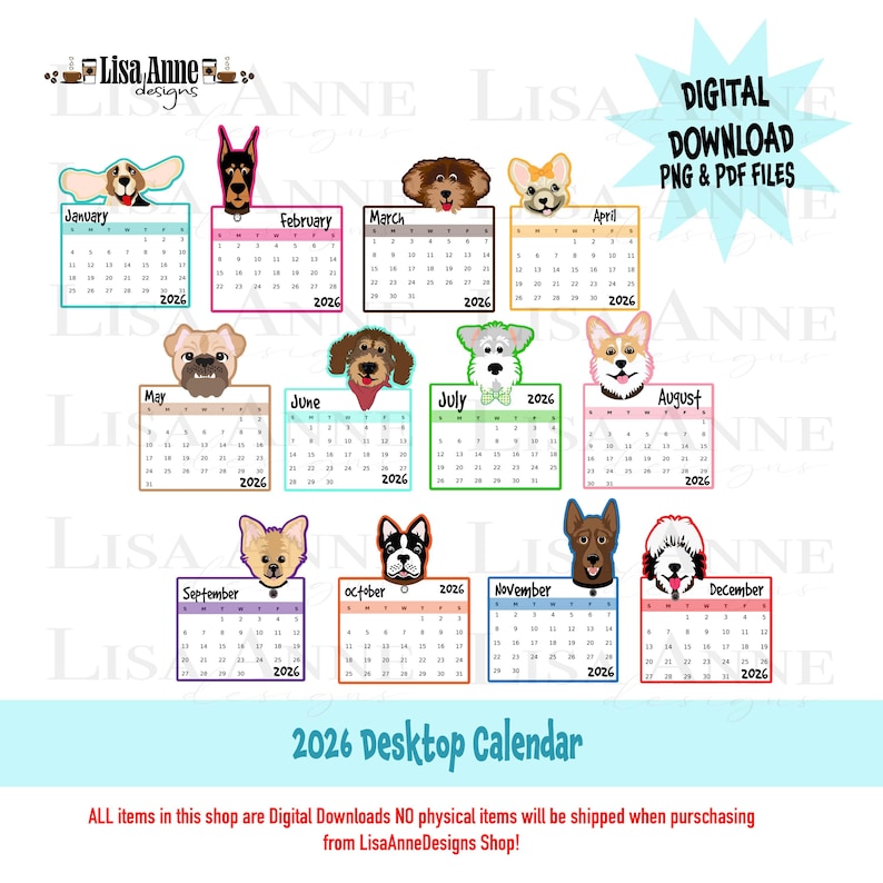 2026 Dog Desk Calendar Print Then Cut | Digital Download | Silhouette ...