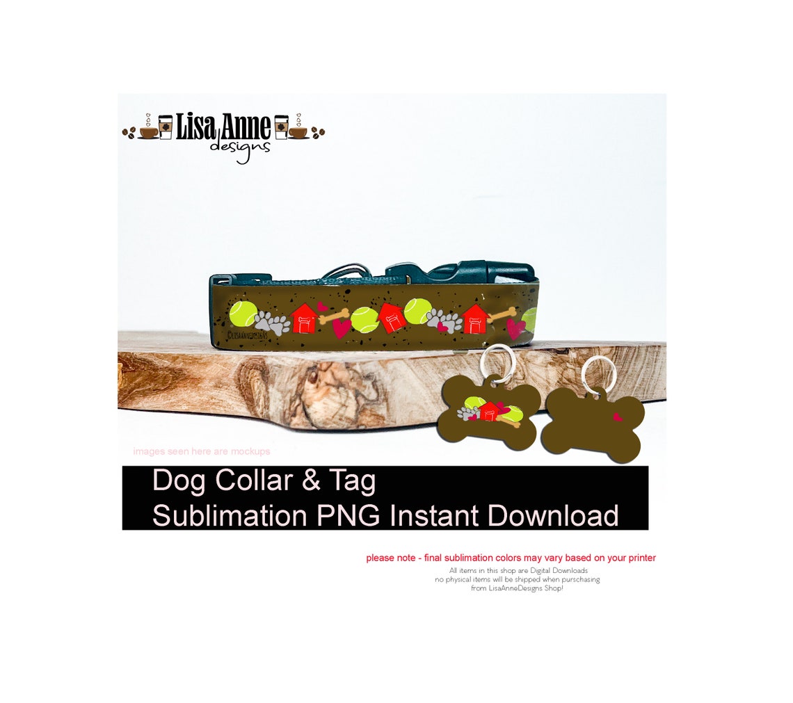 Dog Collar and Tag Sublimation Design, Bone and Paw Shapes (PNG Digital ...