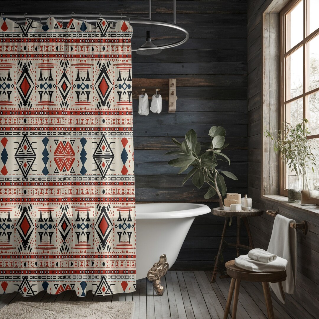 Aztec Theme Bathroom Curtain, Native Shower Curtain, Traditional Shower ...