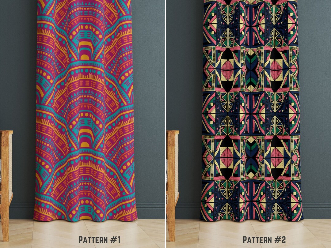 Circle Design Drapes, Boho Geometric Window Curtains, Mid Century ...