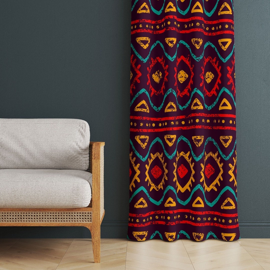 Tribal Motifs Curtain, Aboriginal Design Drape, Boho Window Treatments ...