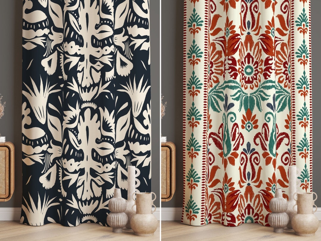 Aztec Design Curtains, Chinese Motif Window Drapes, Ethnic Bedroom ...