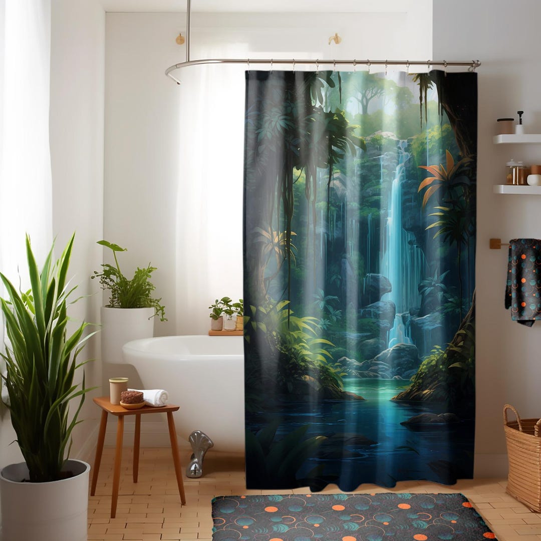Waterfall Shower Curtains, Rainforest Shower Curtain, Fantasy Shower ...