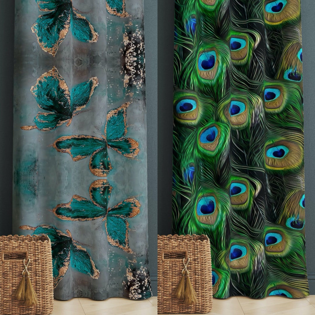 Butterfly Peacock Feather Window Curtain Curtains for Bedroom - Etsy