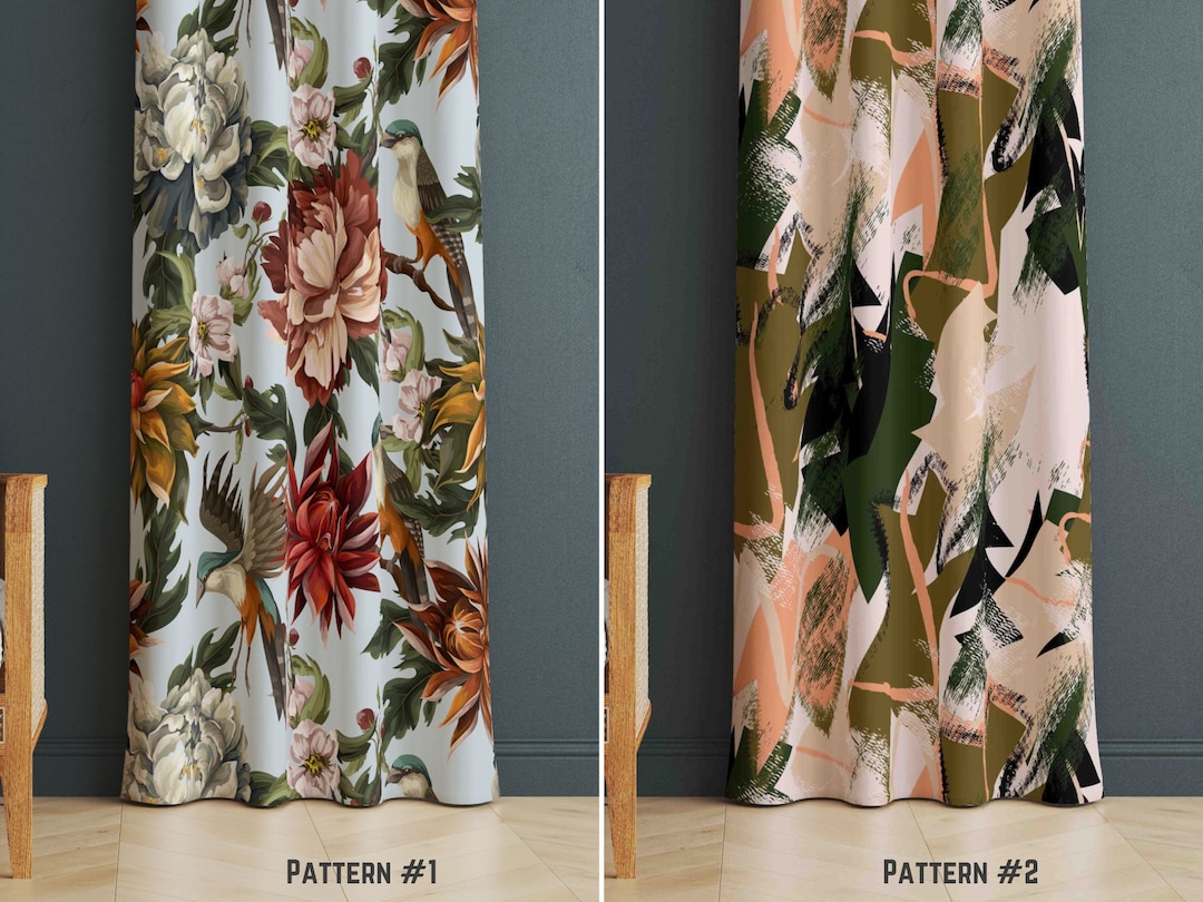 Botanical Decorative Curtains, Flower & Bird Window Drapes, Abstract ...