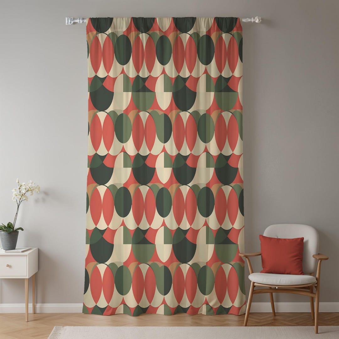 Mid Century Modern Curtain Panels, Geometric Window Curtain, Abstract ...