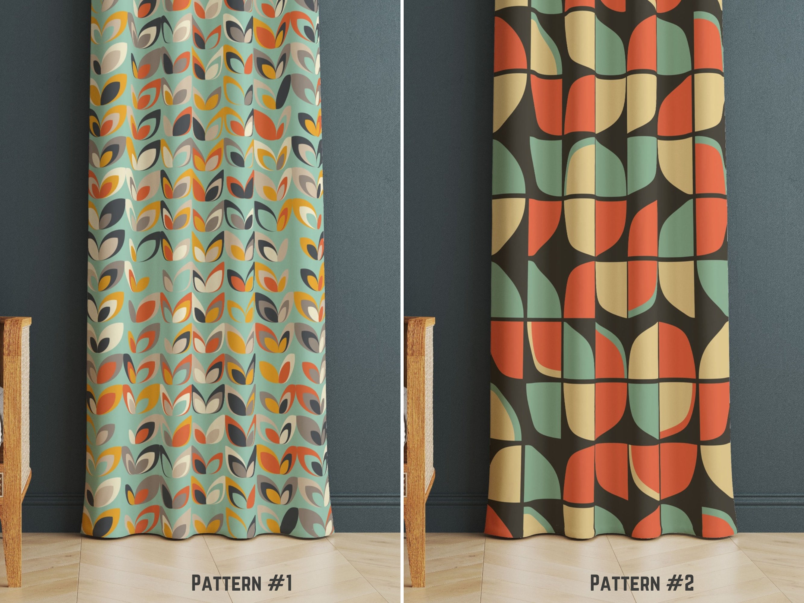 Midcentury Window Curtain, Modern Art Kitchen Curtain, Geometric Design ...