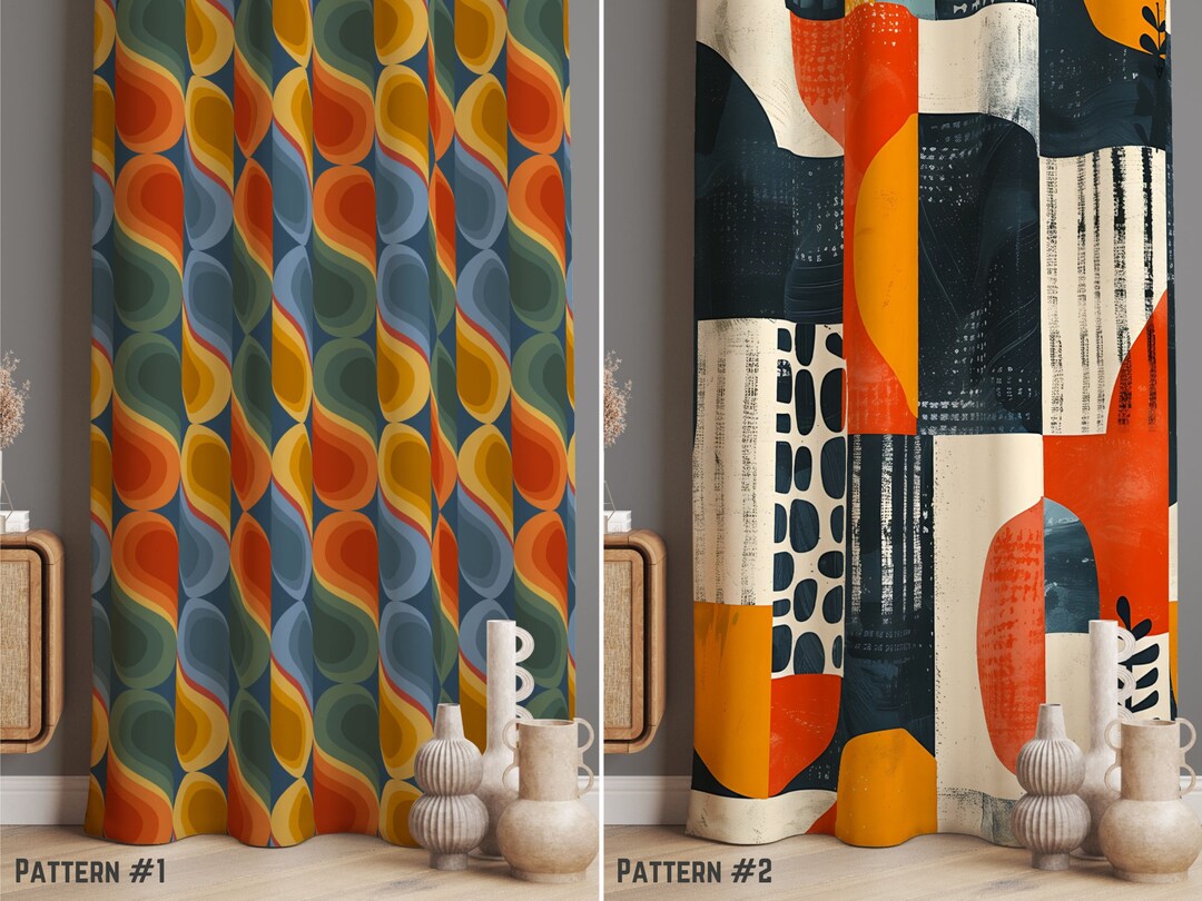 Retro 70s Curtains - Mid Century Modern Geometric Window Panels - Etsy