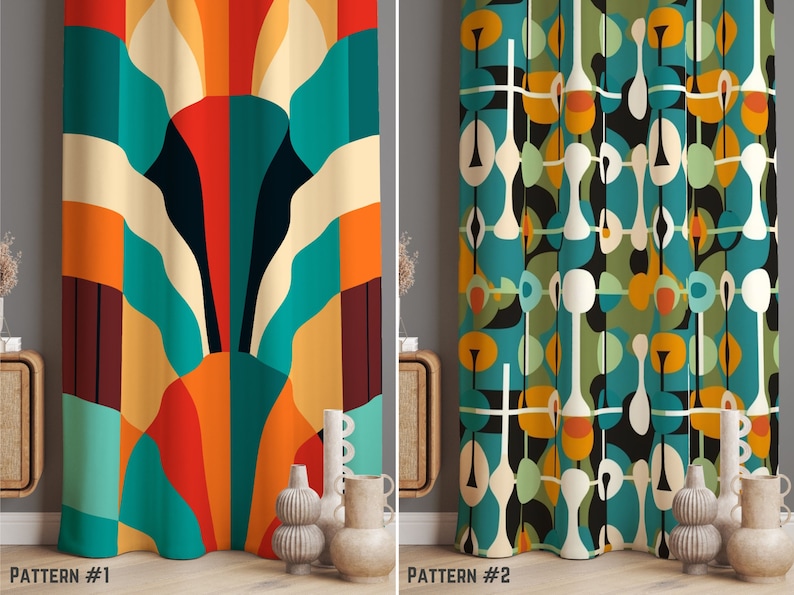 Abstract Geometric Curtains, Mid Century Modern Window Drape - Etsy