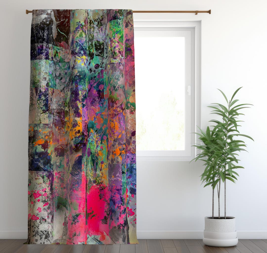 Abstract Art Curtain Panel, Color Splash Design Window Treatment ...