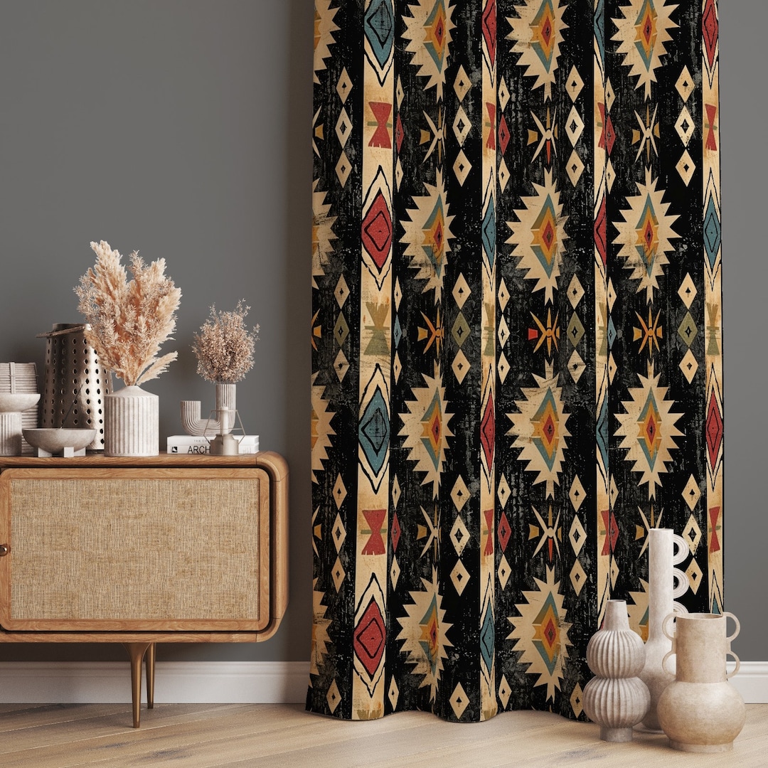 Aztec Pattern Curtain Panels, Ethnic Dining Room Window Treatments ...