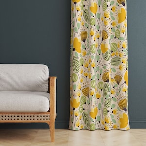 Spring Theme Window Curtain, Yellow and Green Flowers Curtain ...