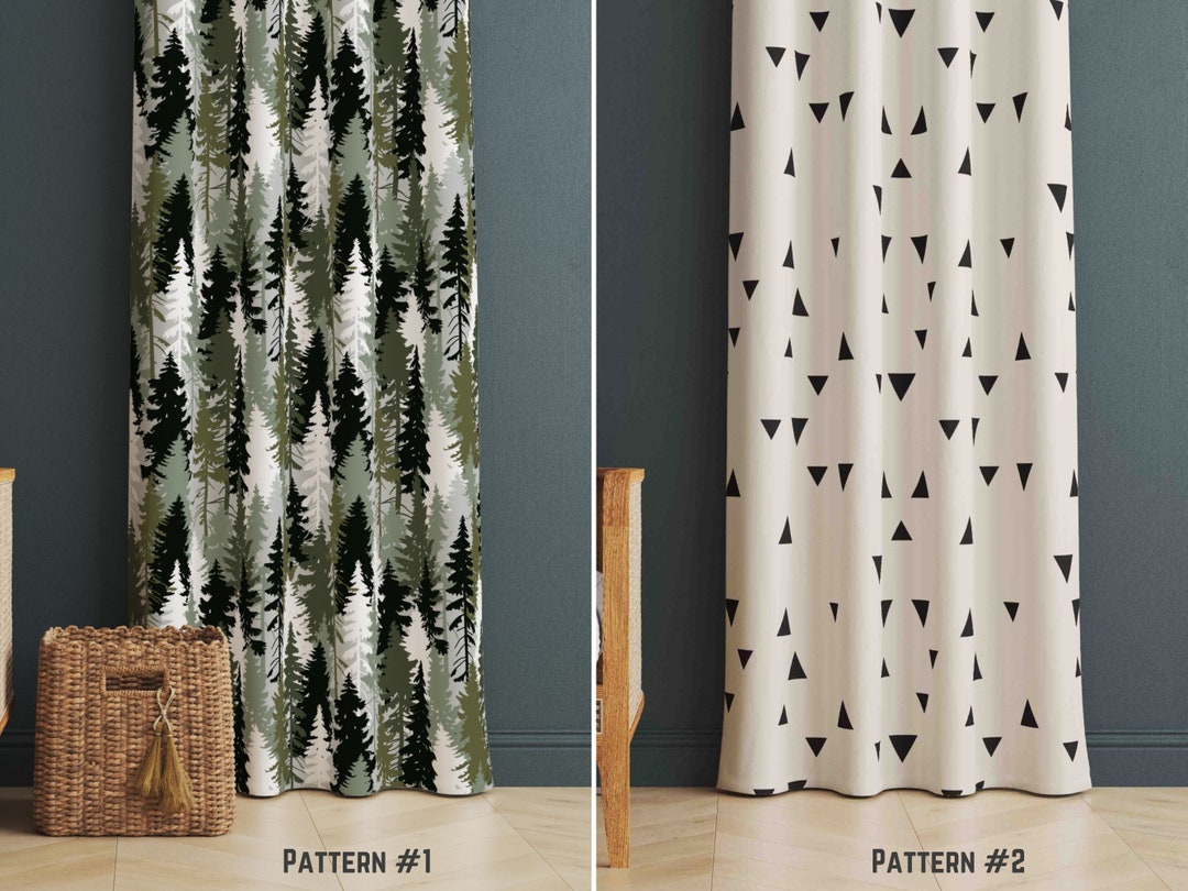 Pine Tree Drapes, Triangle Design Curtain, Forest Window Coverings for ...