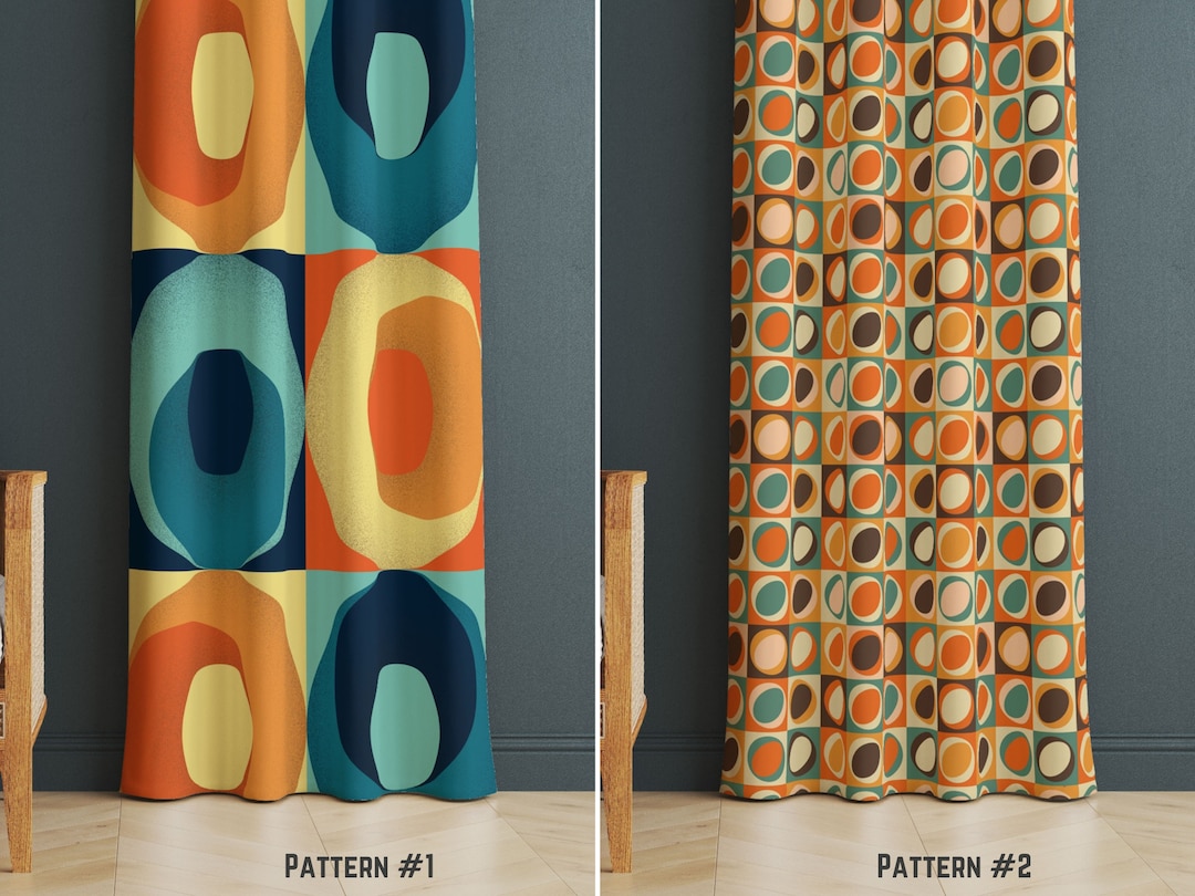 Rainbow Color Window Curtain for Bedroom, Mid Century Design Window ...