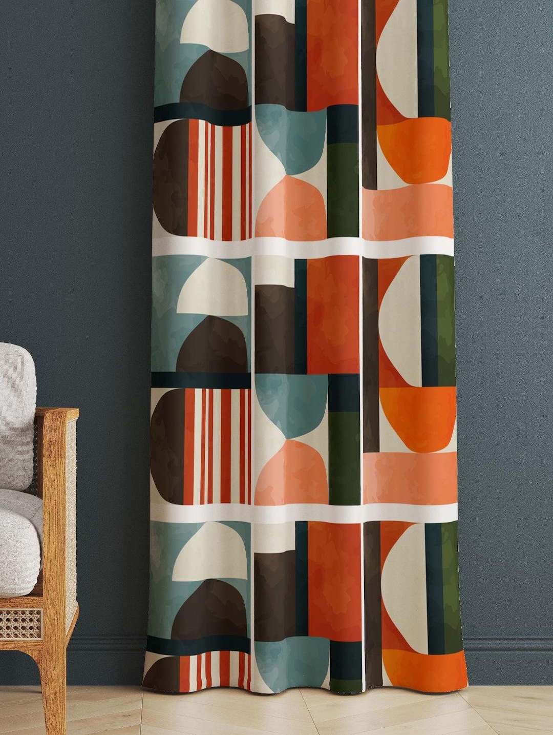 Geometrical Window Treatments, Pop Art Style Curtains, Orange Abstract ...