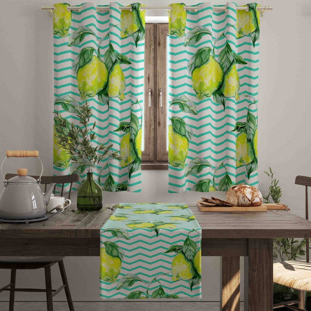 Zigzag Lemon Design Drape, Citrus Design Curtain, Bright Yellow Window ...