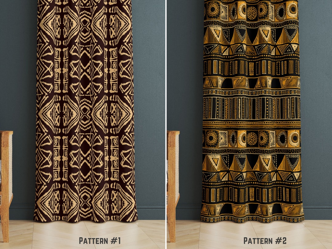 African Style Window Curtains, Tribal Geometrical Shapes Drape ...