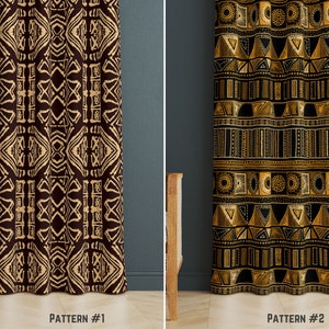 African Style Window Curtains, Tribal Geometrical Shapes Drape ...