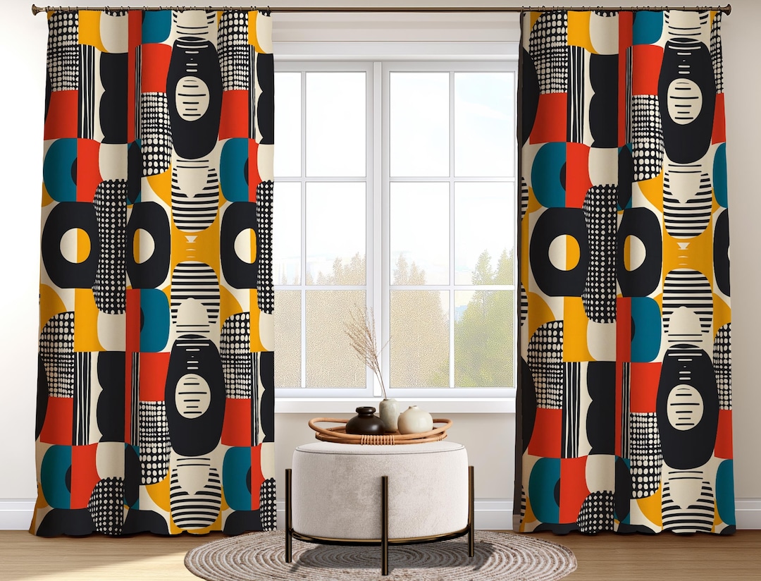 Retro Style Curtain Panel, Mid Century Modern Window Treatment ...