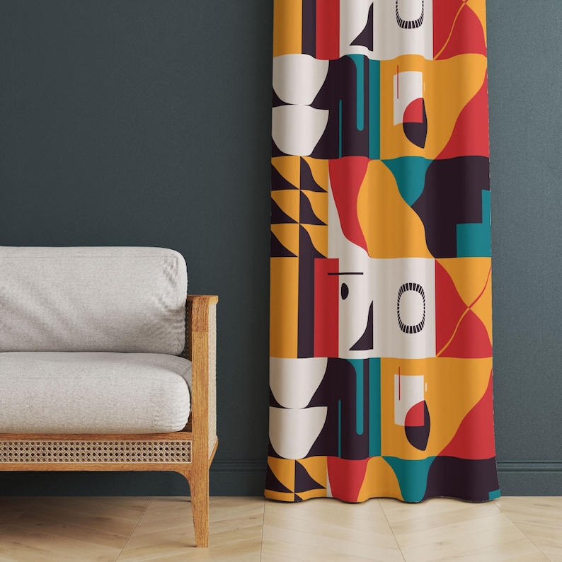 Mid Century Modern Curtain Panel - Geometric Print Window Curtains ...