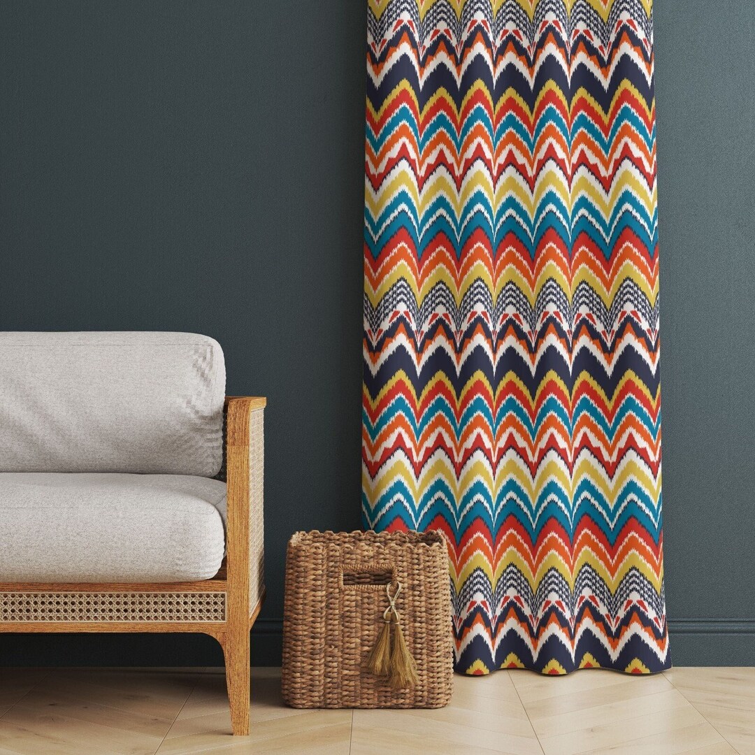 Rainbow Pattern Window Curtain, Blue Design Curtain, Colored Window ...