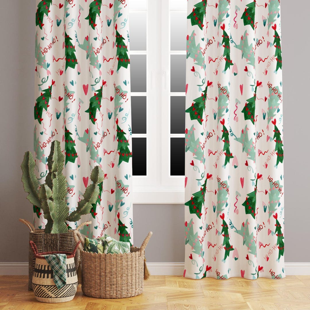 Christmas Trees Curtain Panel, Pine Tree Curtain for Living Room, Red ...