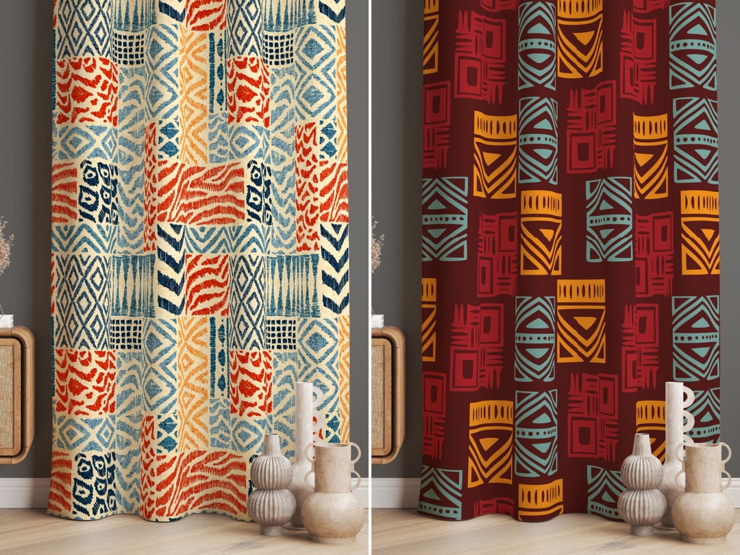 Ethnic Design Curtain, Tribal Living Room Drape, Eclectic Decorative ...