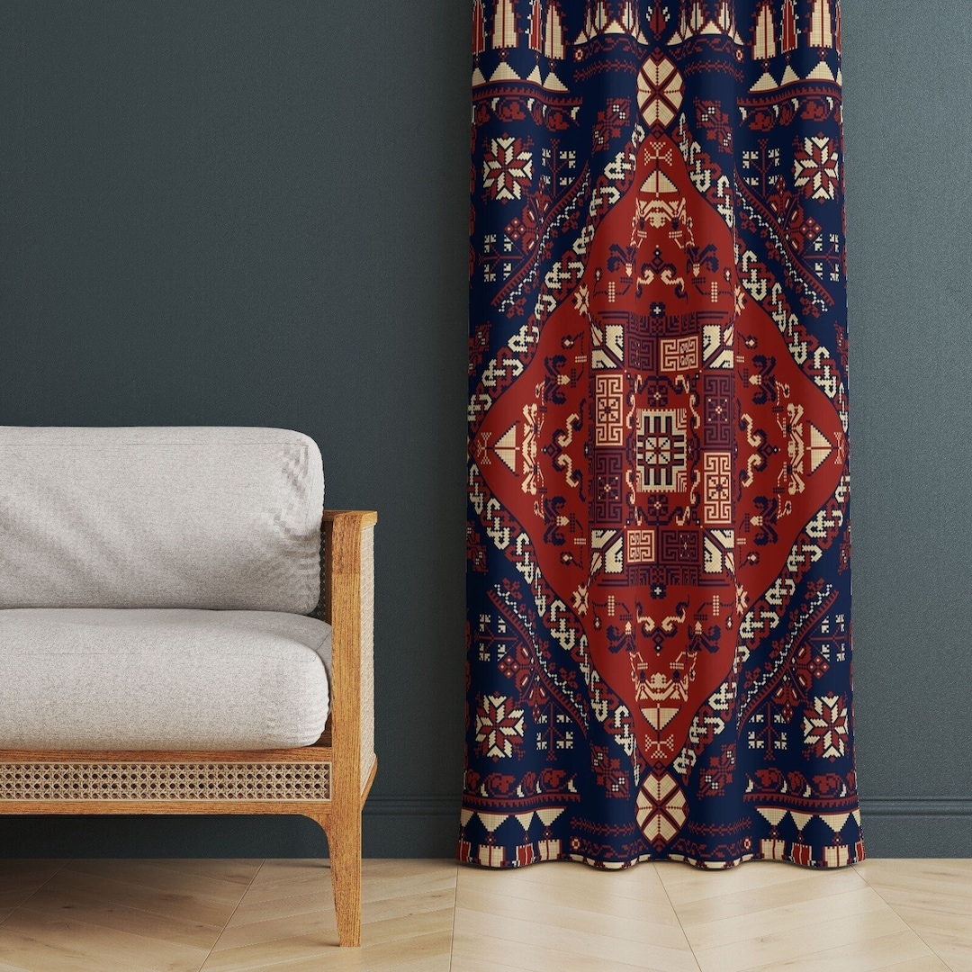 Turkish Kilim Window Curtains, Anatolian Rug Design Drape, Oriental ...