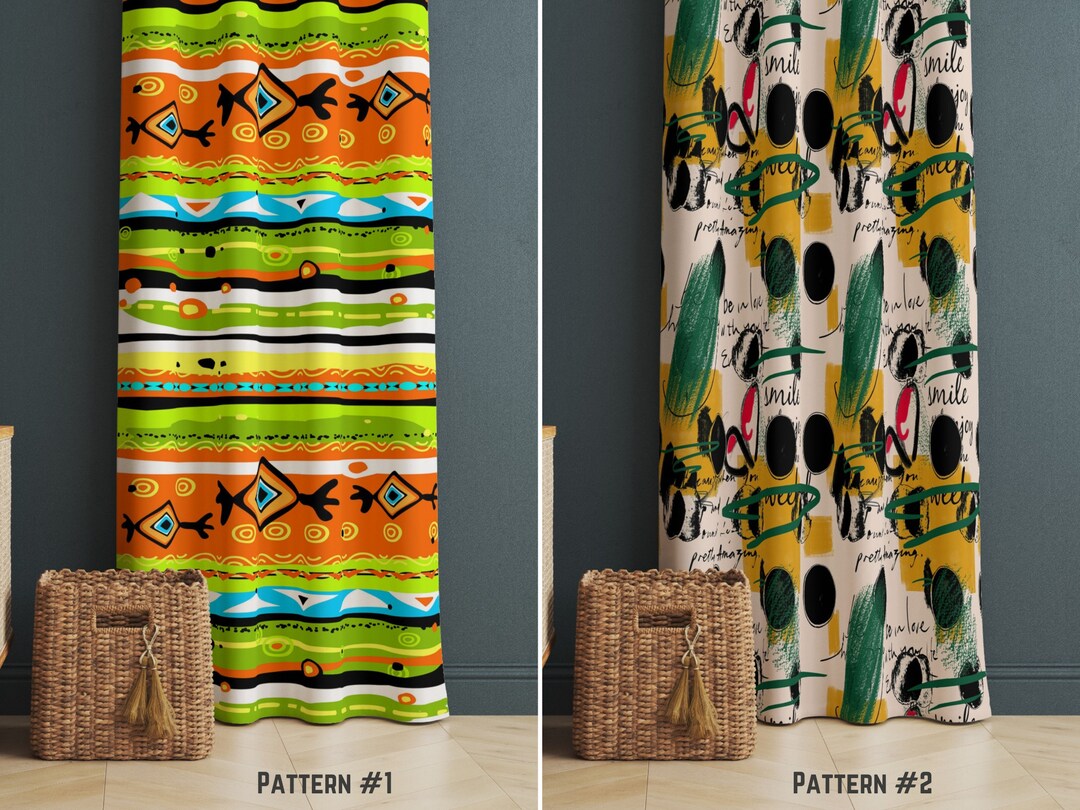Tribal Motif Curtains, Ethnic Design Drapes, Boho Style Drapes for ...