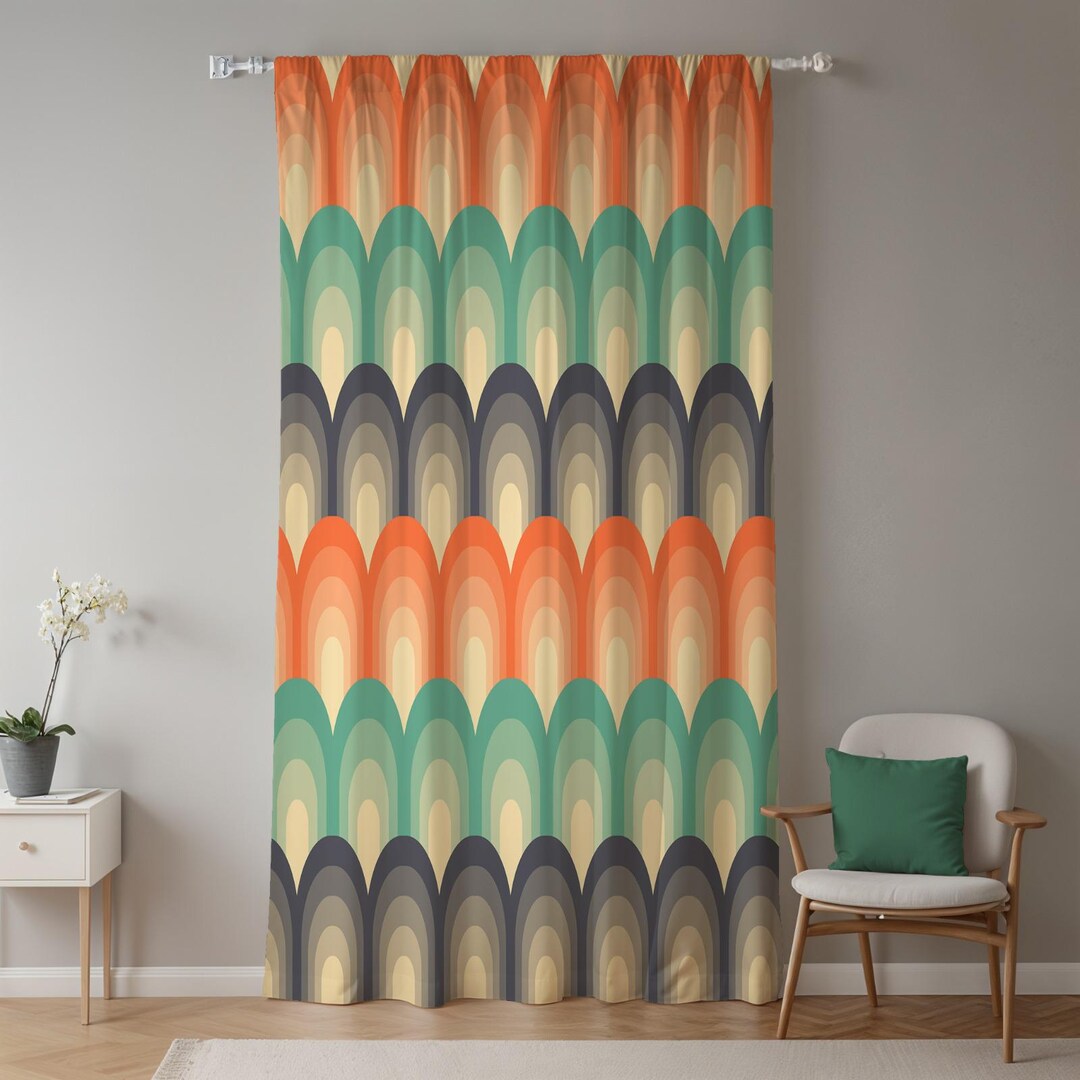 Mid Century Modern Curtain Panels, Abstract Rainbow Curtain, 70s Retro ...