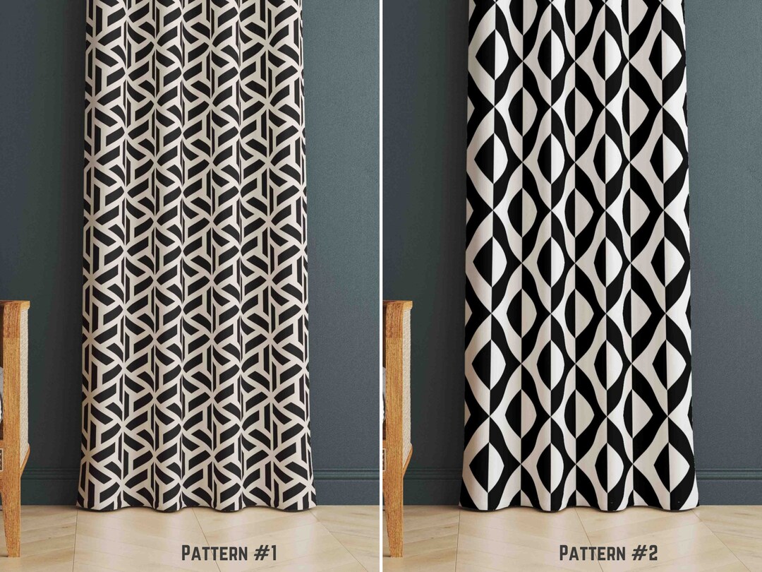 Black and White Geometric Curtain Panel - Modern Patterned Window ...