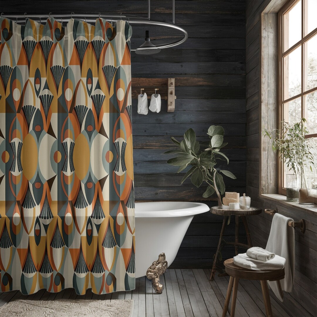 Mid Century Design Shower Curtains, Abstract Bathrom Curtains, Modern ...